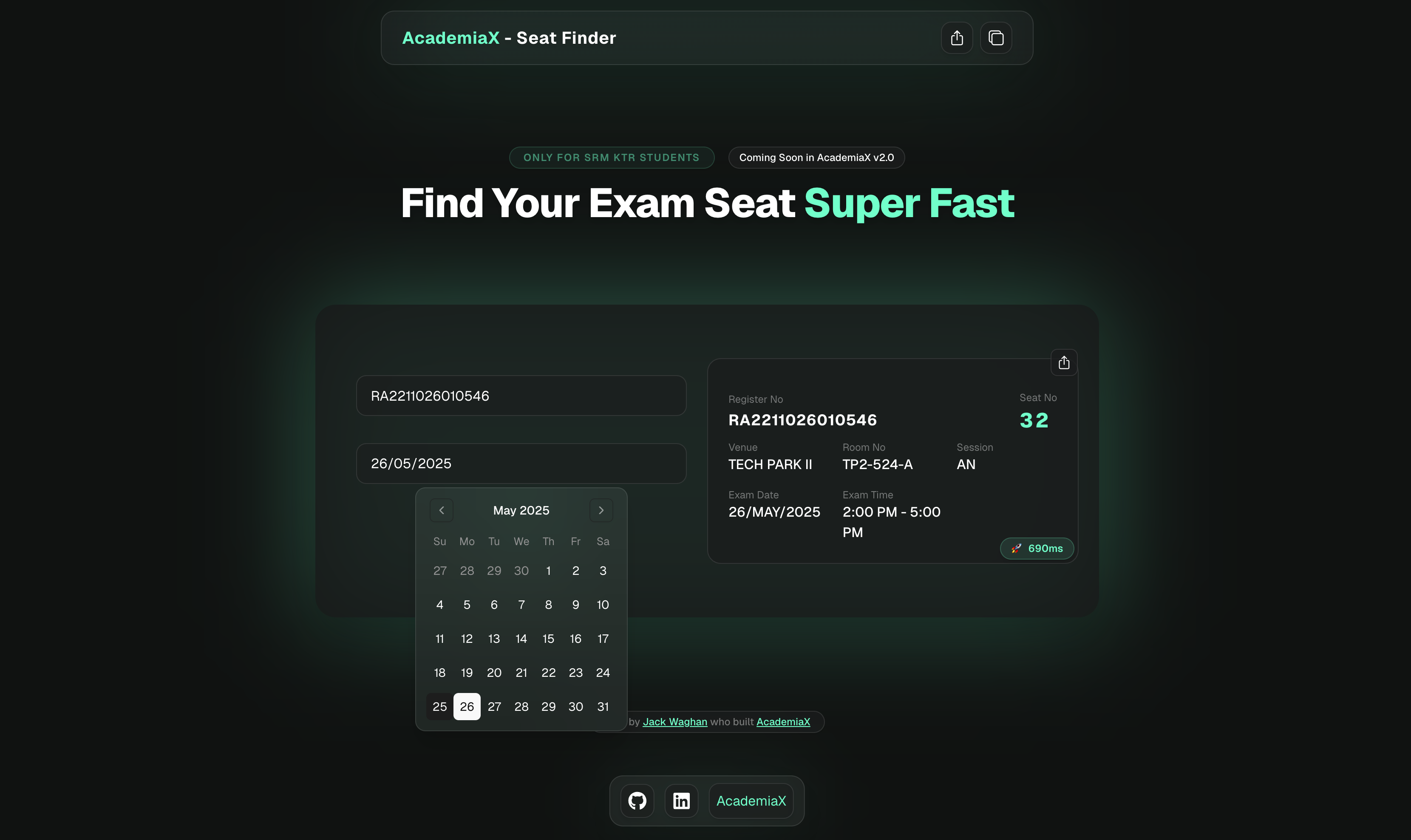 SRM Exam Seat Finder